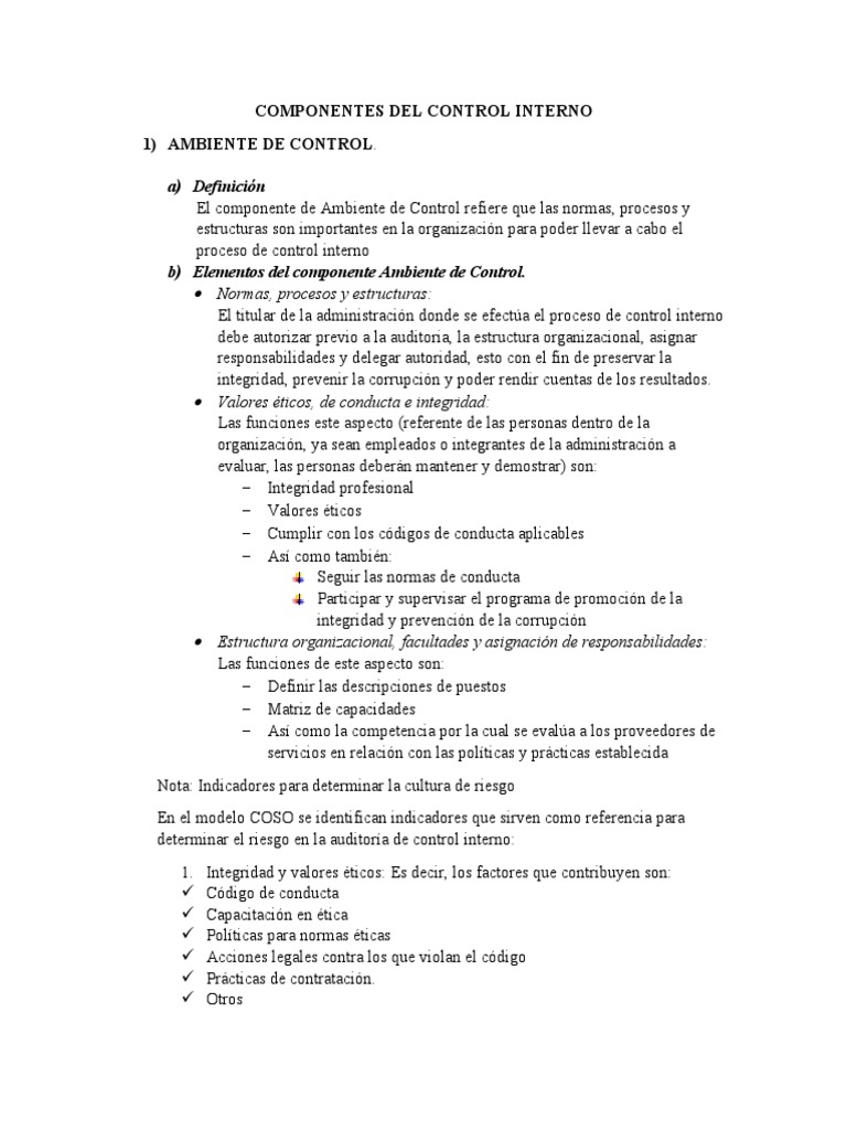 Componentes Del Control Interno | PDF | Corporaciones | Auditoría