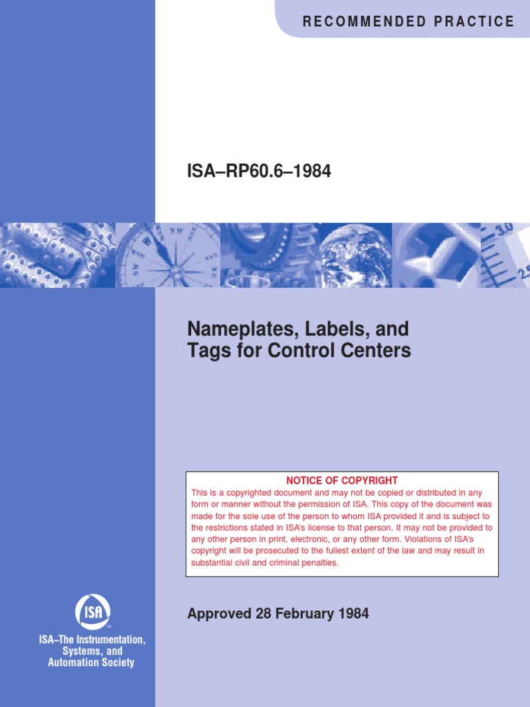ISA-RP60.6-1984: Nameplates, Labels, and Tags For Control Centers | PDF ...