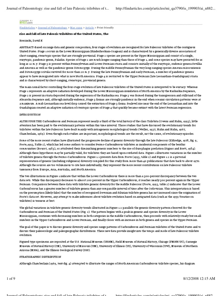 Rise and Fall of Late Paleozic Trilobites of The United States | PDF ...