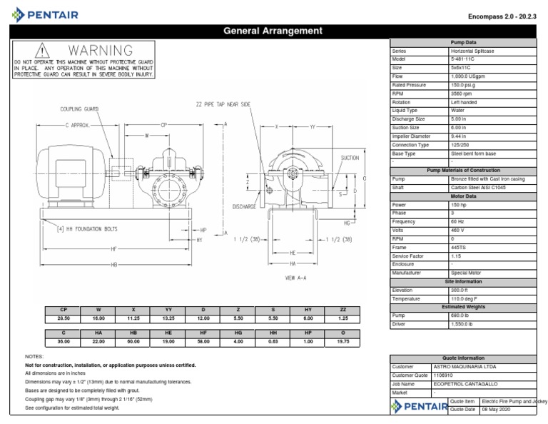 Dimension Electric Fire Pump | PDF | Pump | Horsepower