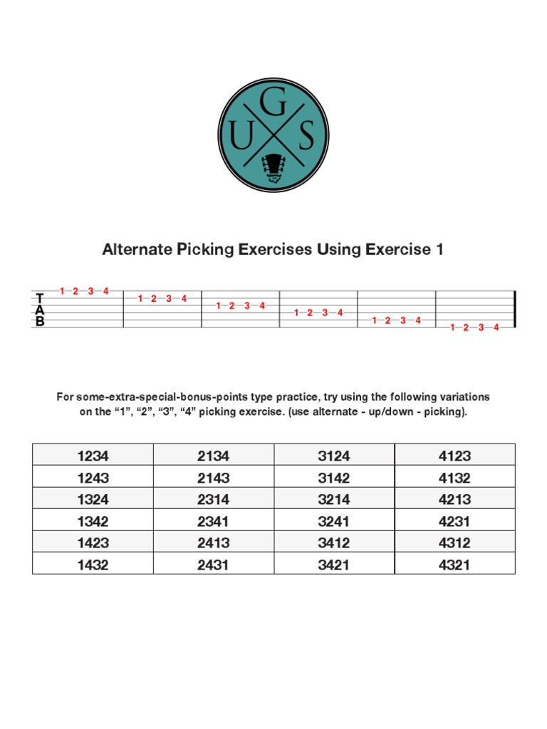 Alternate Picking Exercises Using Exercise 1 | PDF