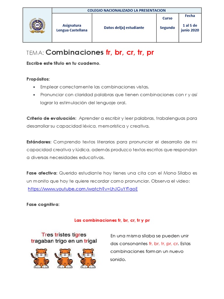 Planes De Lecciones Sobre Combinaciones De Consonantes PEQUEfelicidad:
