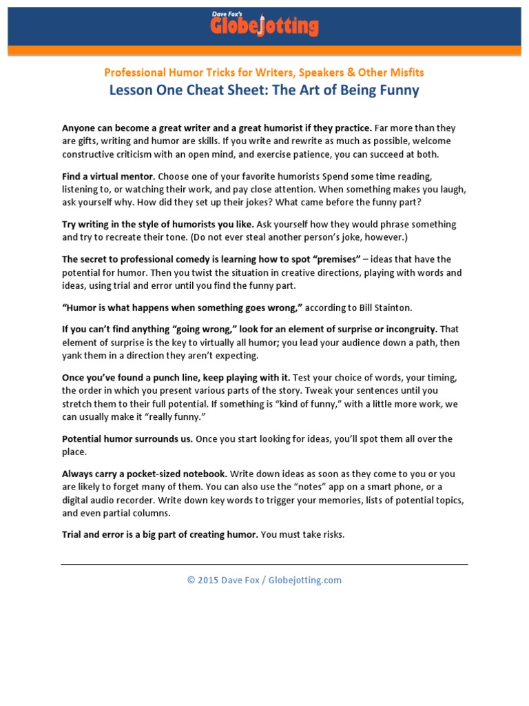 012 Humor-Writing-Cheat-Sheet-1 | PDF | Humour