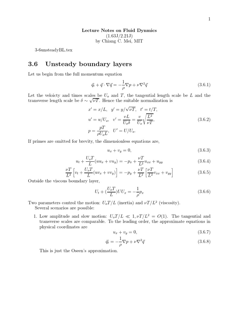 3.6 Unsteady Boundary Layers | PDF | Boundary Layer | Waves