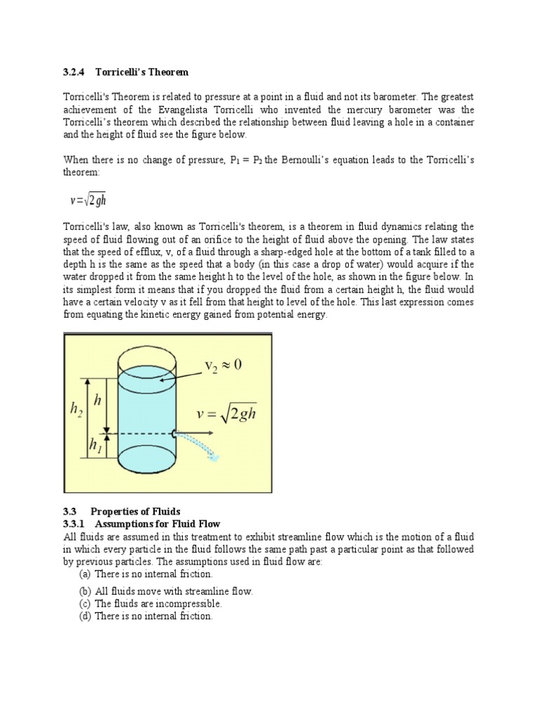 3.2.4 Torricelli's Theorem | PDF | Viscosity | Fluid Dynamics