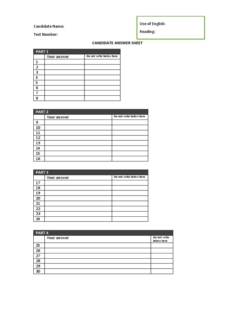 C1 Advanced Answer Sheet Template | PDF