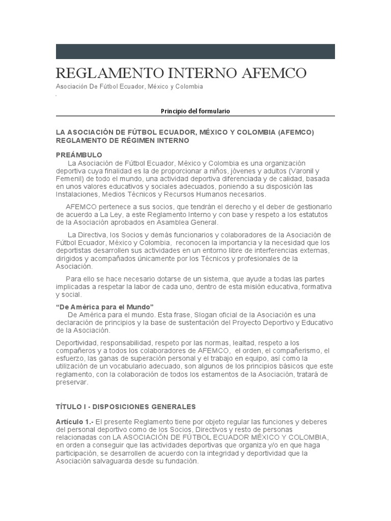 Reglamento Interno AFEMCO Corregido Final | PDF | Disciplinas | Presupuesto