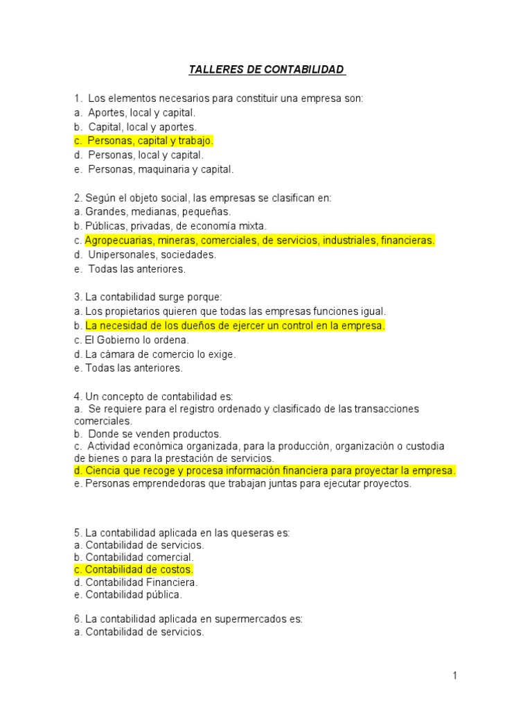 TALLER DE CONTABILIDAD Resuelto | PDF | Contabilidad | Capital (economía)