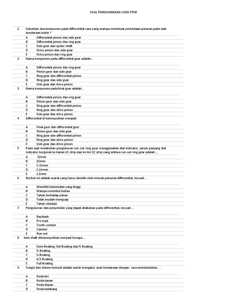 Soal Xii Pemeliharaan Casis PTKR | PDF