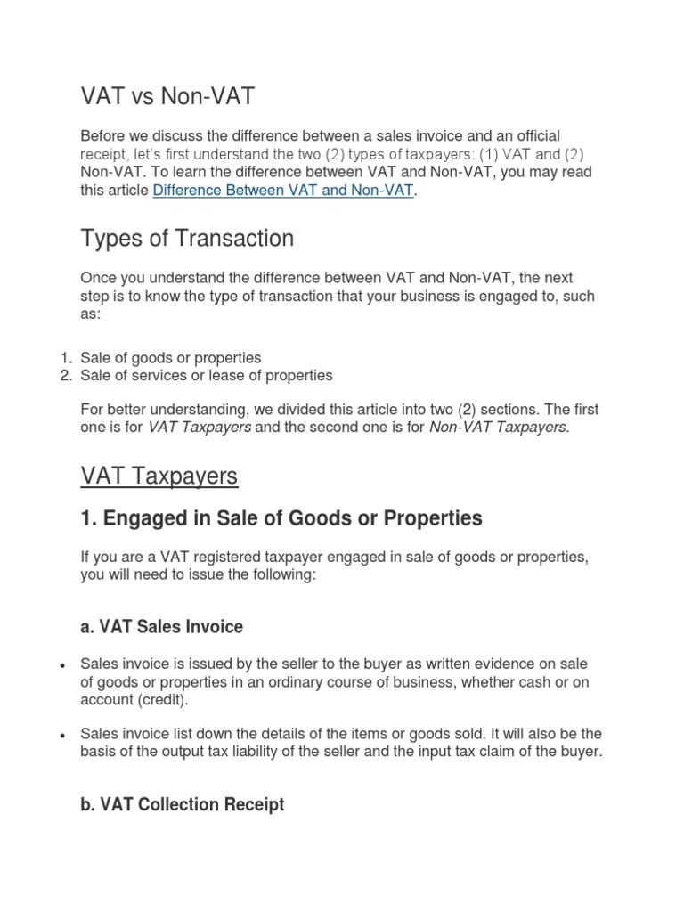 Difference between VAT and Non-VAT invoices | PDF | Invoice | Receipt