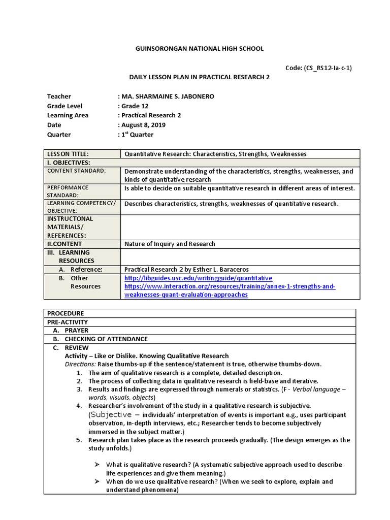 Content Standard: Performance Standard: Learning Competency/ Objective ...