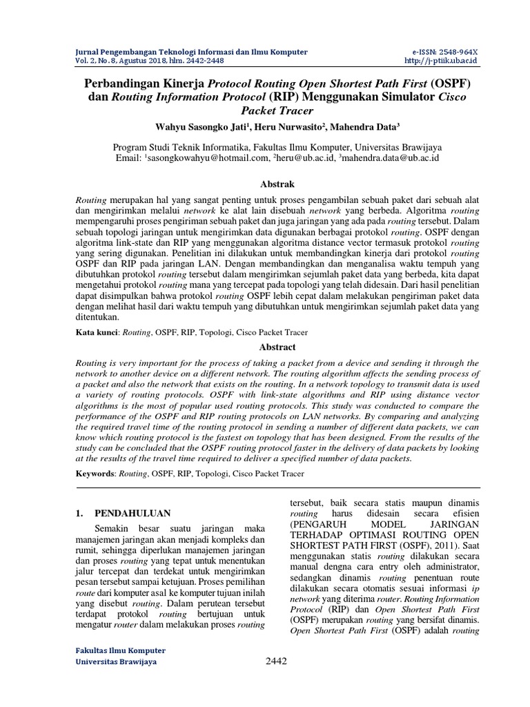 Perbandingan Kinerja Protocol Routing Open Shortest Path First (OSPF ...