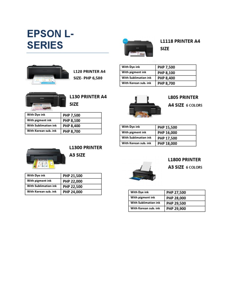 Epson L-Series: L1118 Printer A4 Size | PDF