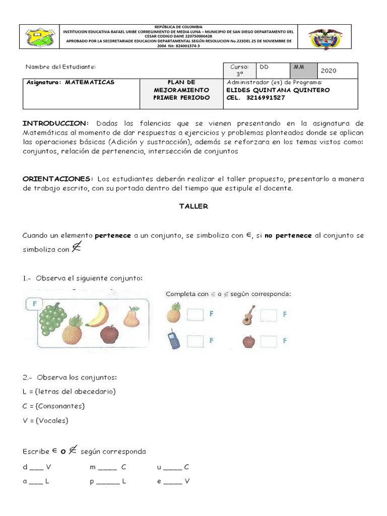 Plan De Mejoramiento Matematicas Grado 3 Pdf Enseñanza De Matemática
