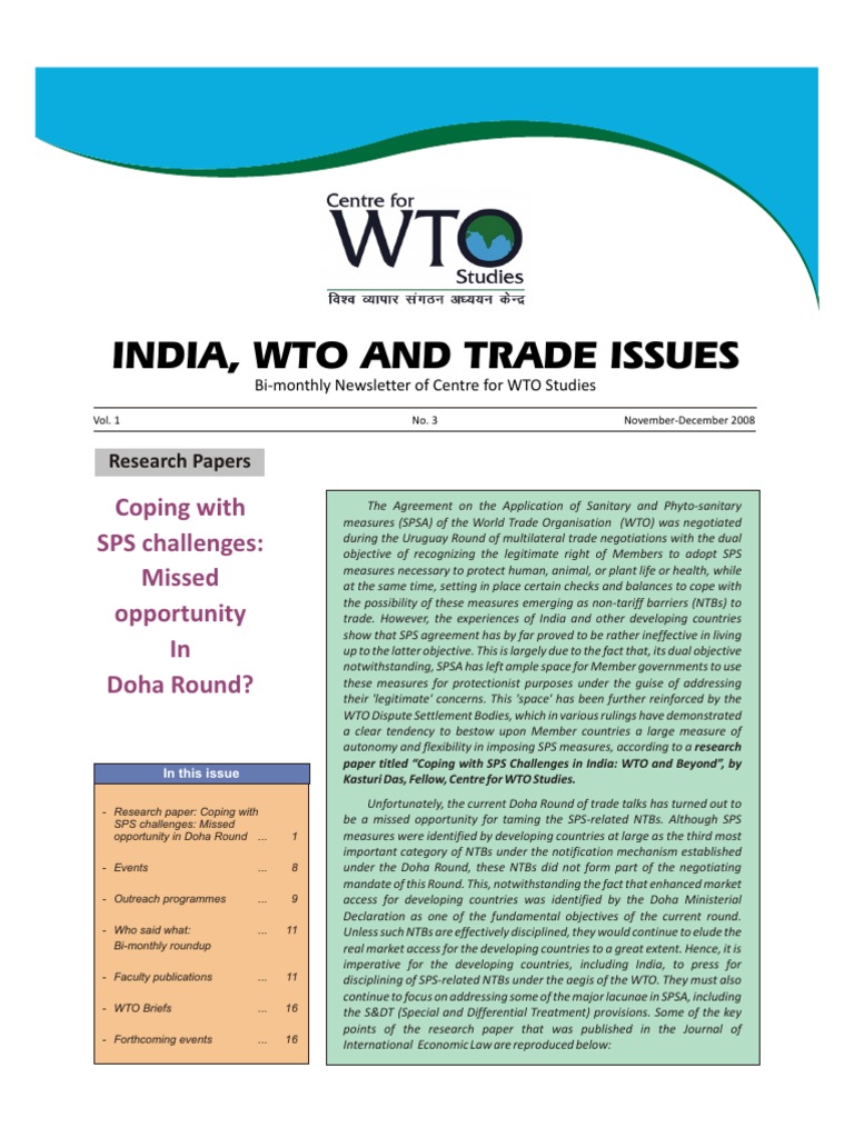India, Wto and Trade Issues: Coping With SPS Challenges: Missed ...