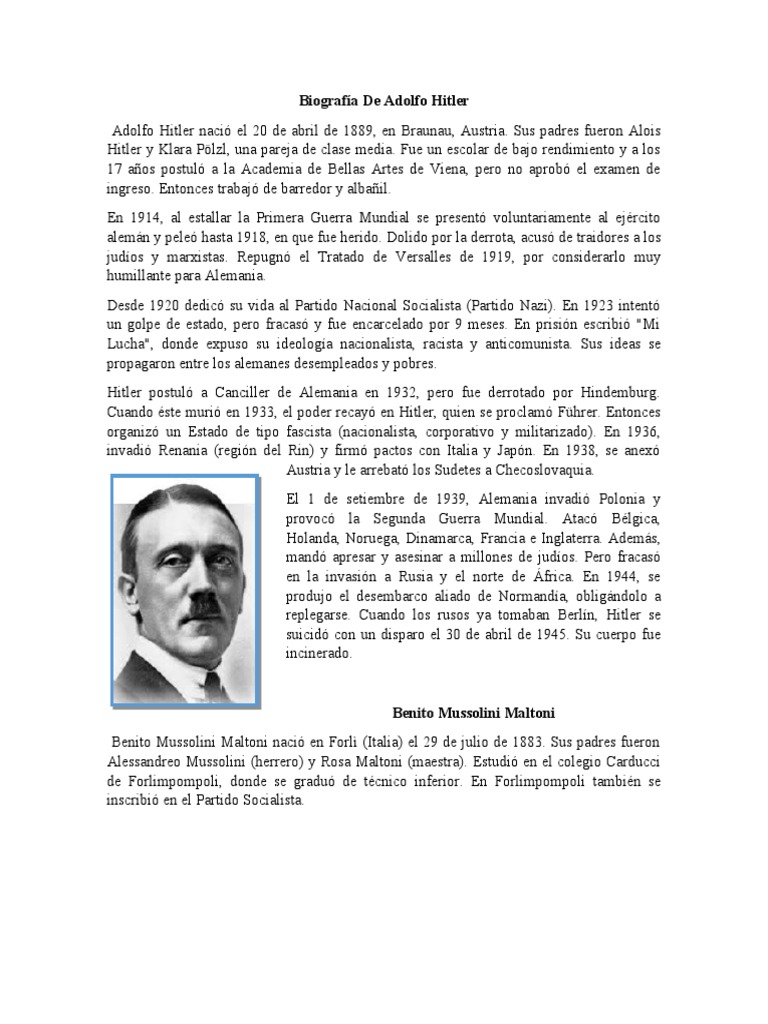 Biografía de Adolfo Hitler | PDF | Fidel Castro | Augusto Pinochet