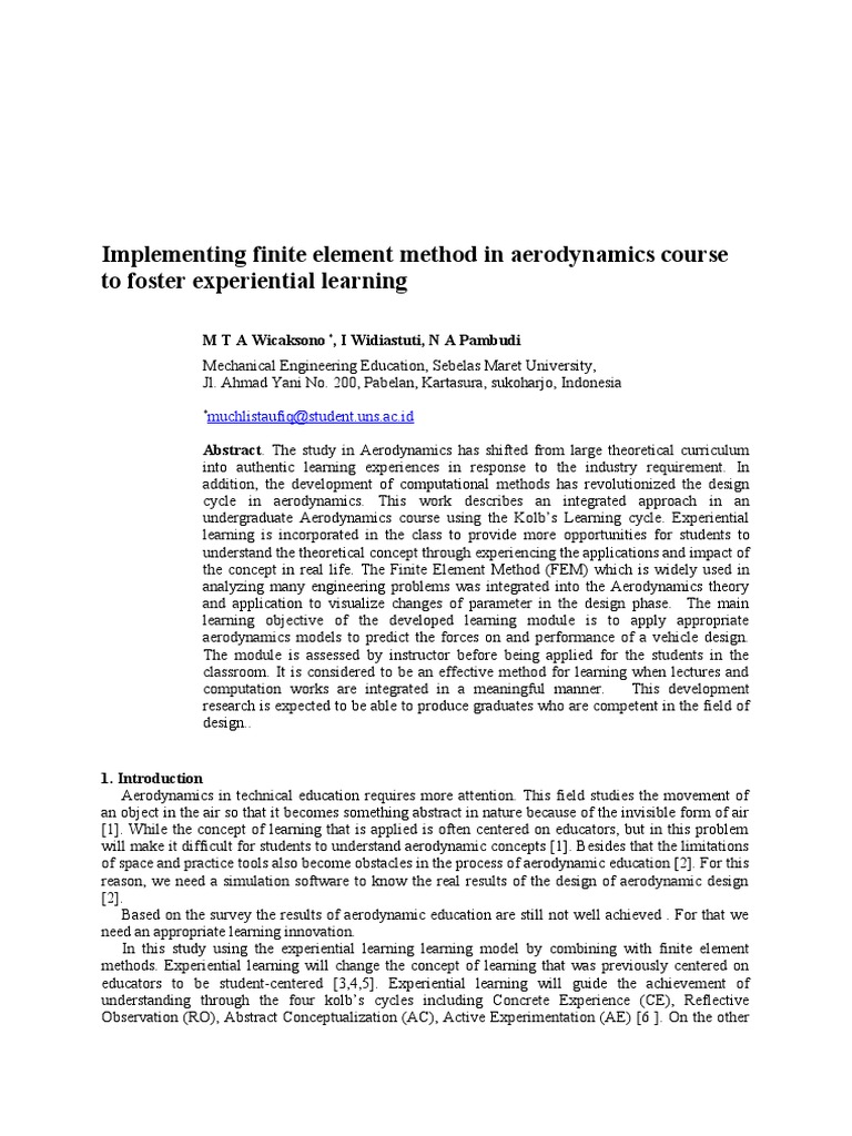 Implementing Finite Element Method in Aerodynamics Course To Foster ...