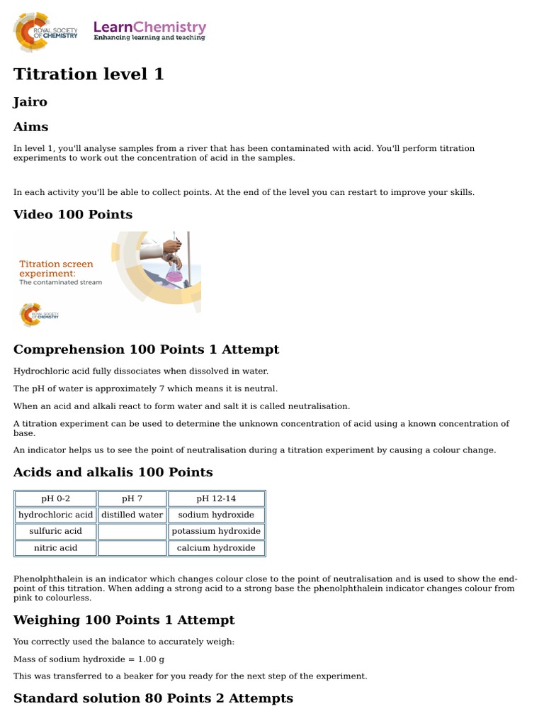 Titration Level 1 Labnotebook | PDF | Titration | Chemistry