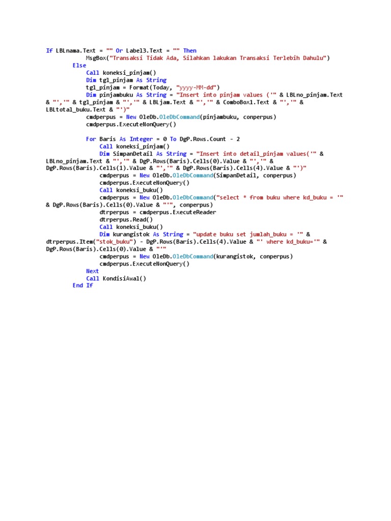 If or Then Else Call Dim As String Dim As String: Oledbcommand | PDF ...