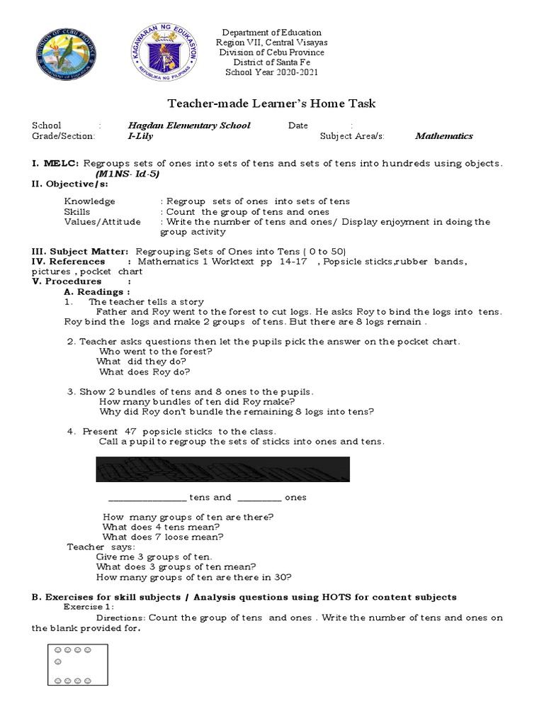 Teacher-Made Learner's Home Task: Hagdan Elementary School I-Lily ...