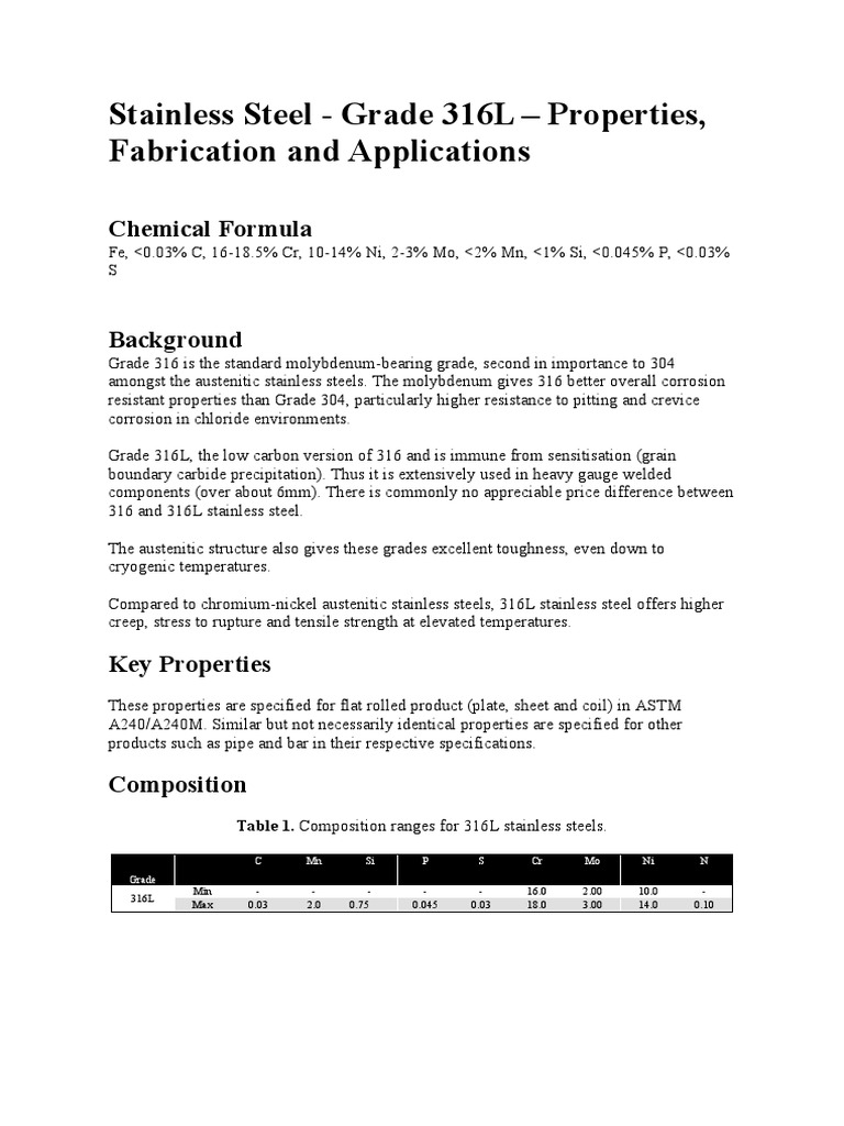 316L Stainless Steel Properties Overview | PDF | Stainless Steel | Steel