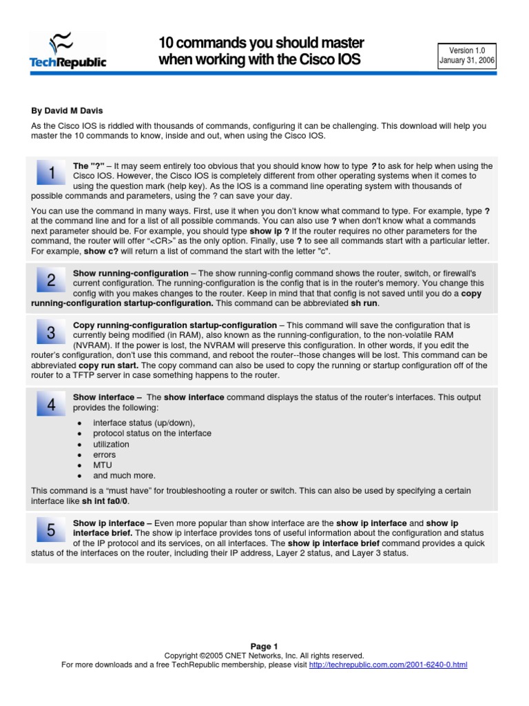 Top10 Cisco Ios Commands Pdf Router Computing Ip Address