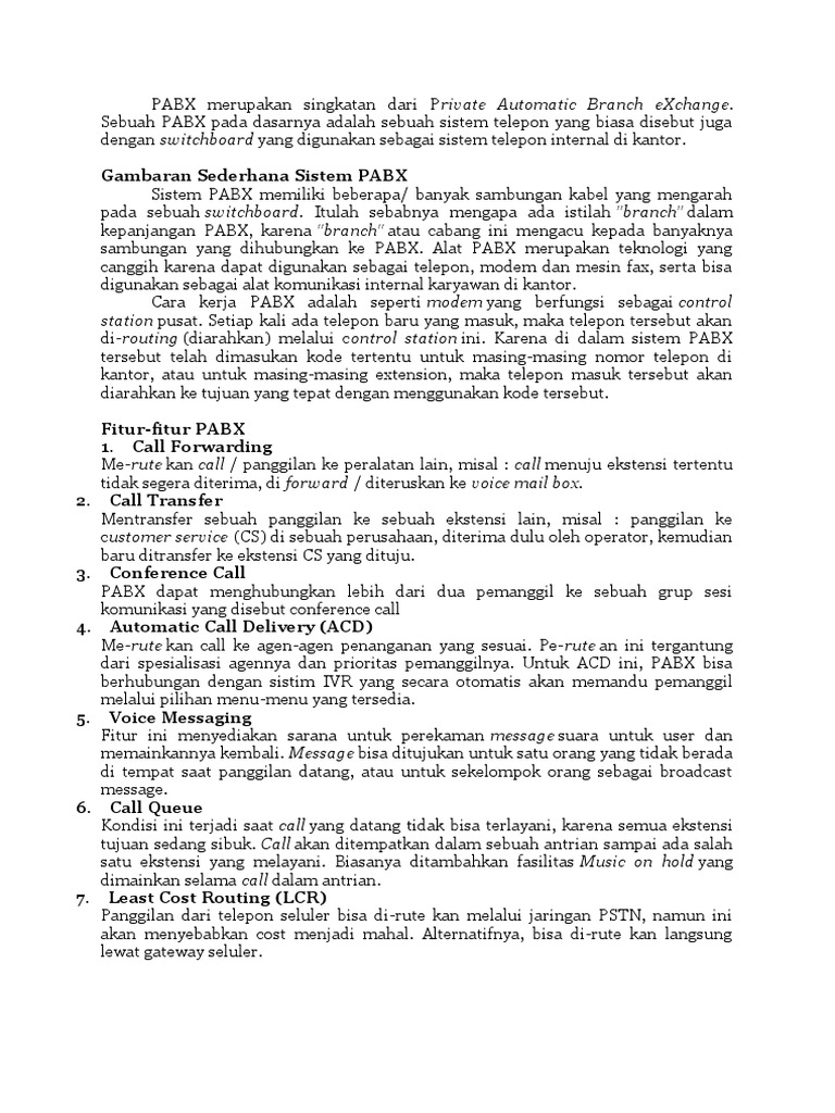 Fitur Dan Layan PABX | PDF