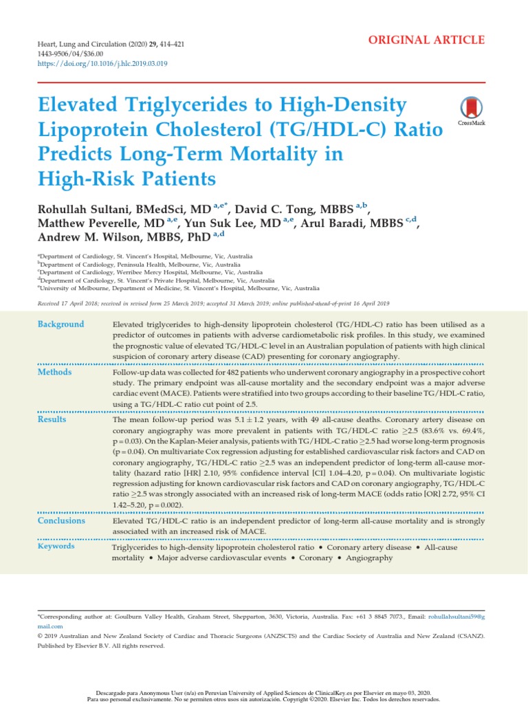 Elevated Triglycerides To High-Density Lipoprotein Cholesterol (TG/HDL ...