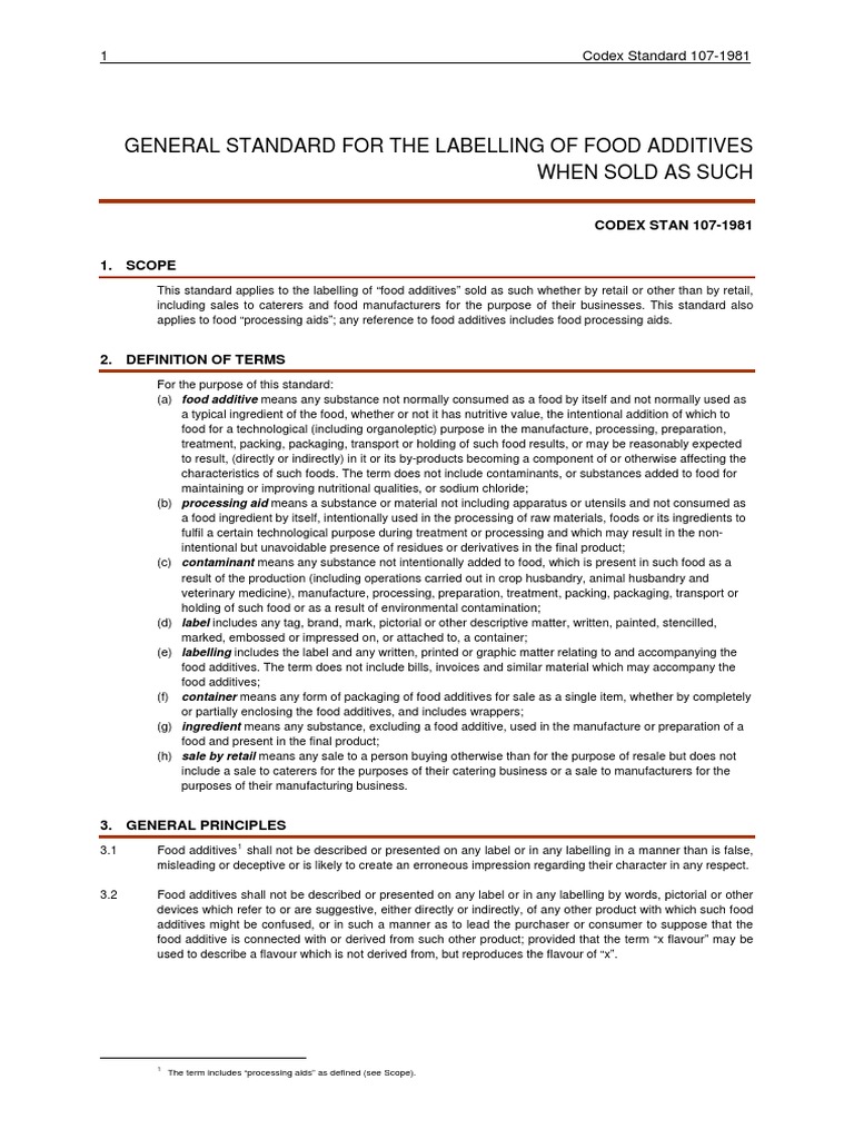General Standard For The Labelling of Food Additives When Sold As Such ...