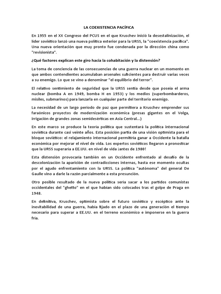 La Coexistencia Pacífica | PDF | Viajes y turismo | Historia
