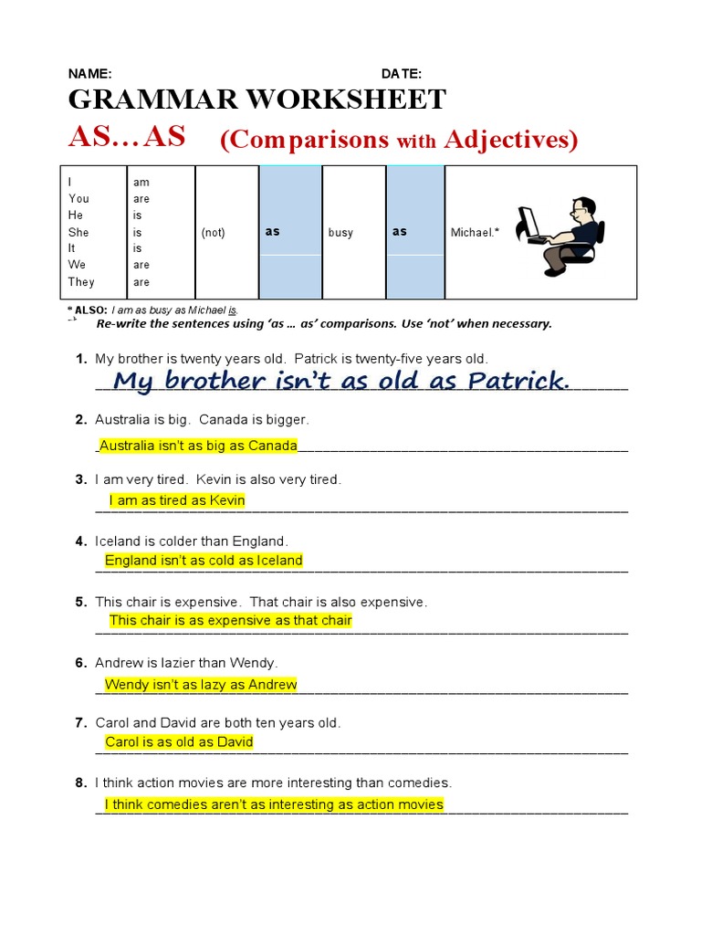As As: Grammar Worksheet | PDF