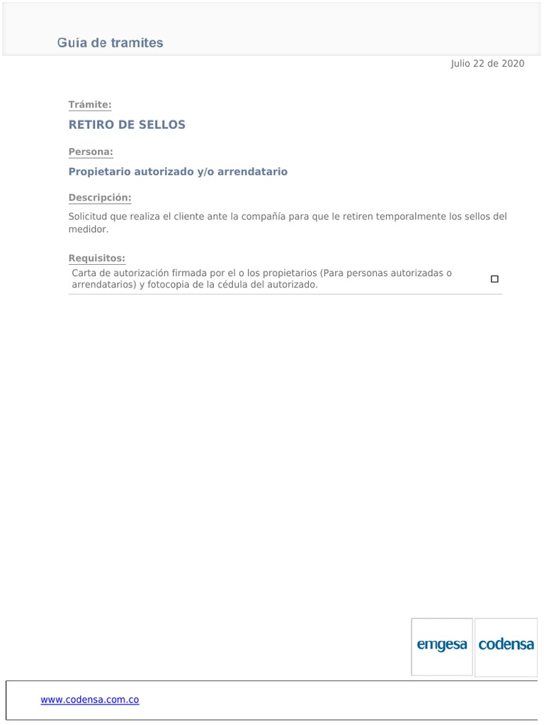 Codensa Tramite - RETIRO DE SELLOS PDF | PDF