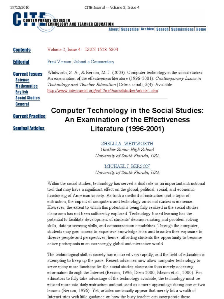 Computer Technology in The Social Studies | PDF | Teachers ...