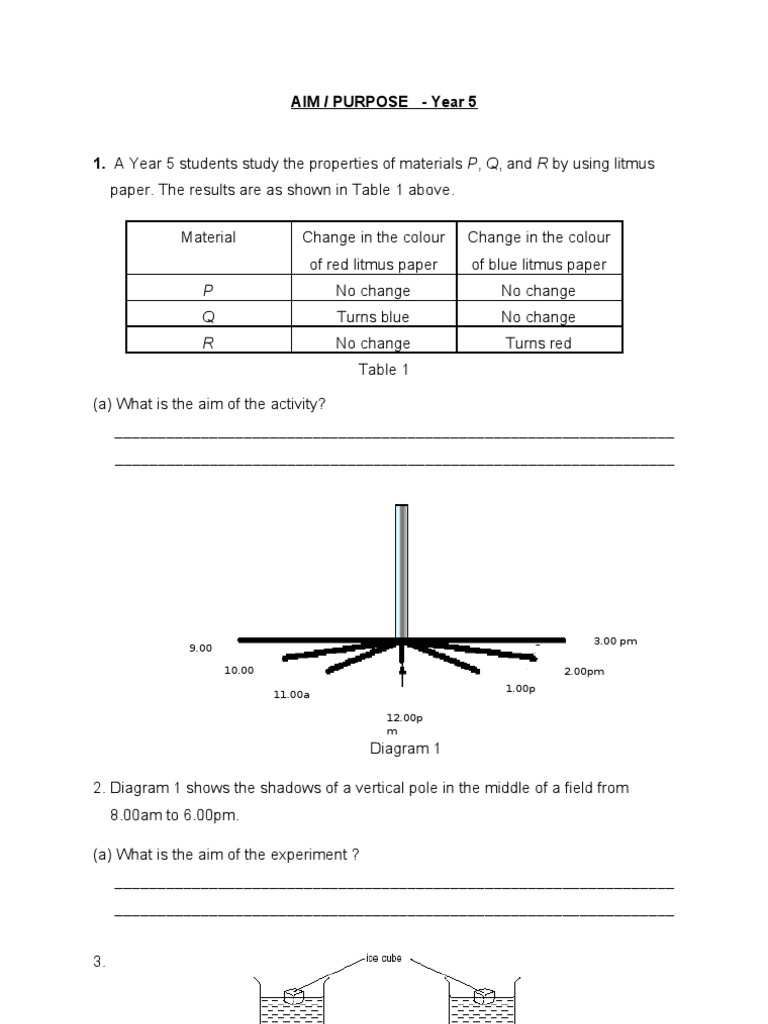 Year 5 Science Experiment Aims | PDF | Ice | Shadow