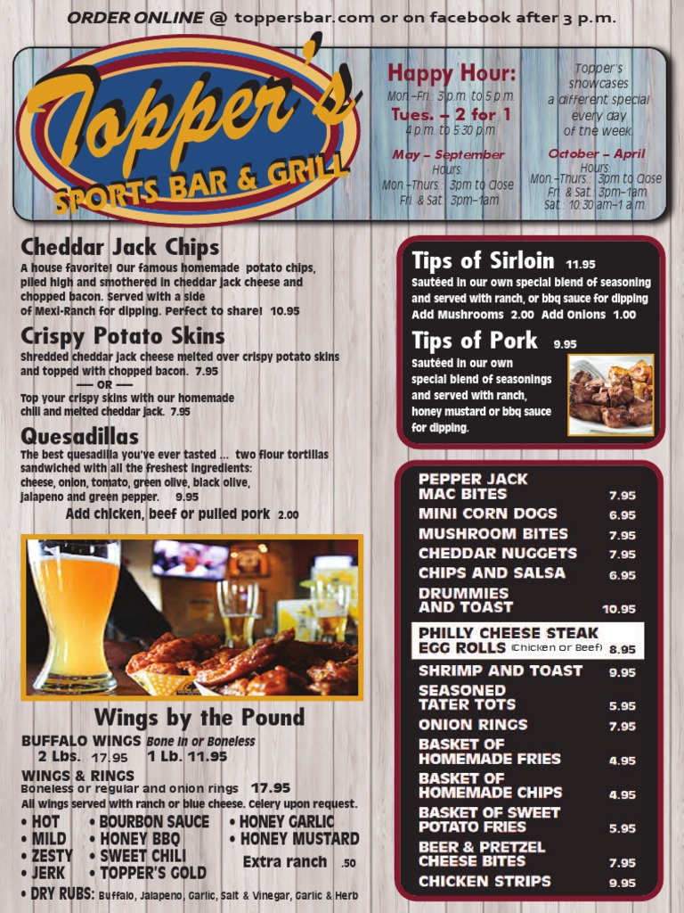 Topper's Menu | PDF | Hamburgers | Steak