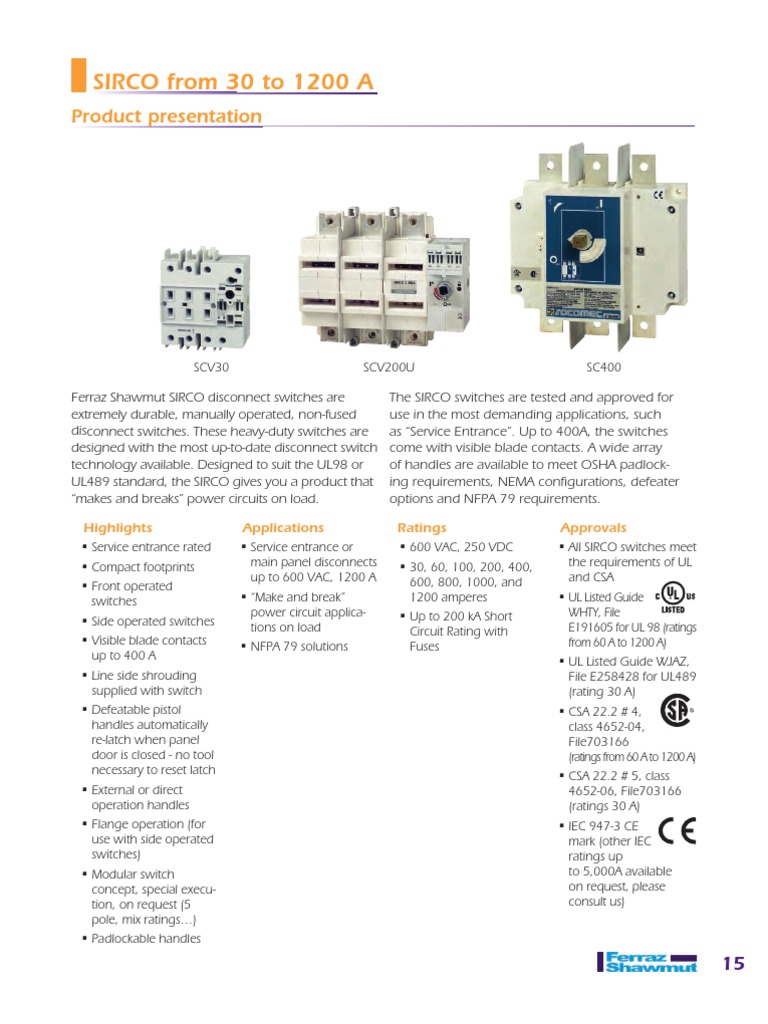 SIRCO From 30 To 100 A: Product Presentation | PDF