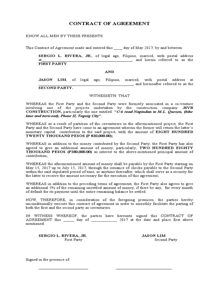 Contract of Agreement | PDF | Private Law | Government Information