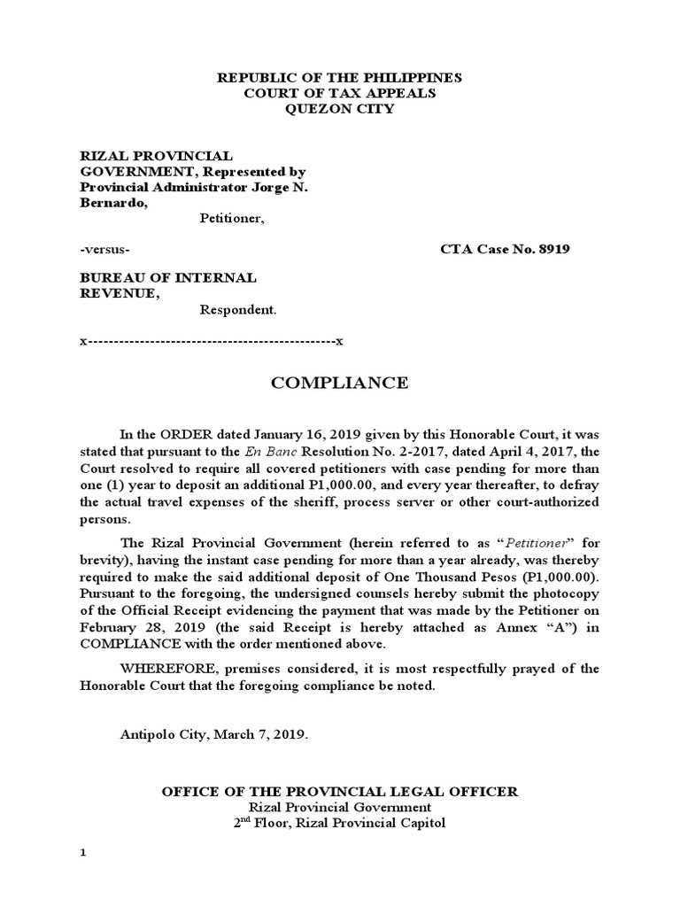 Compliance CTA Deposit | PDF | Courts | Judiciaries