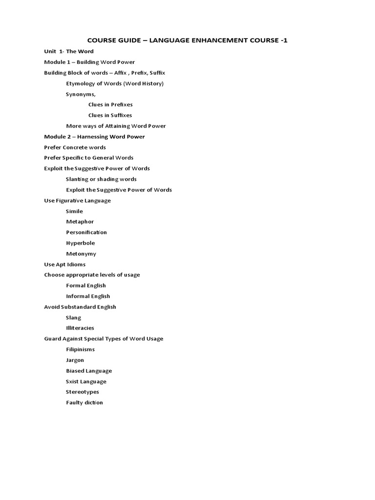 English Language Enhancement Course Guide | PDF