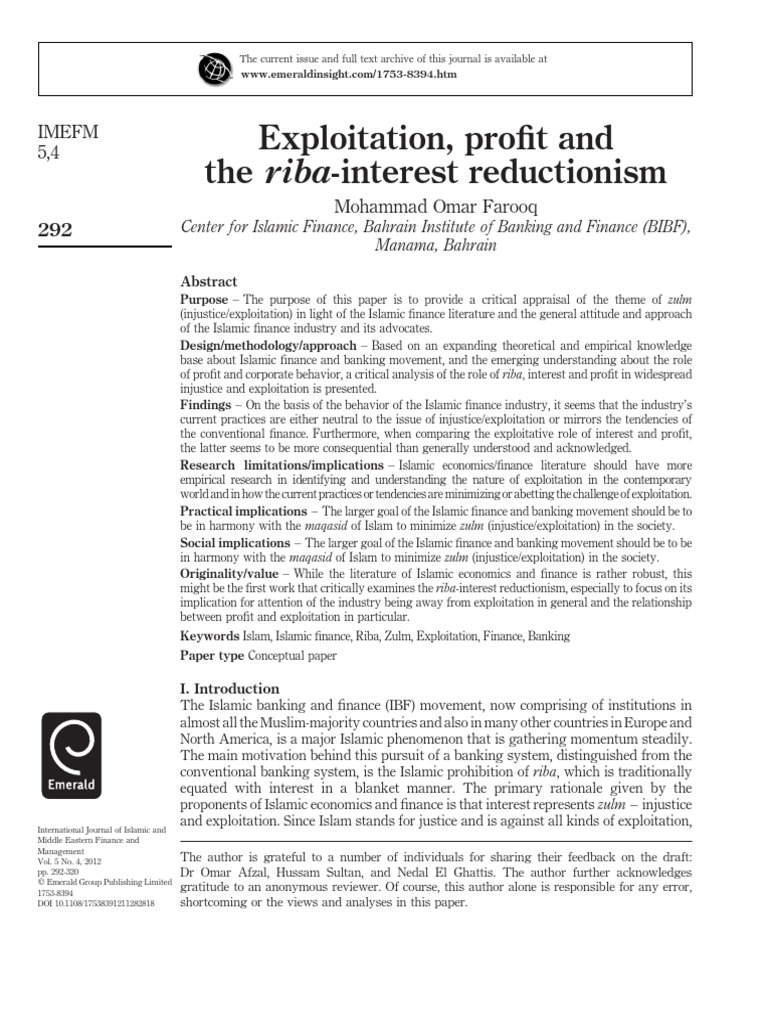 Explpotation, Profit and The Riba | PDF | Islamic Banking And Finance ...