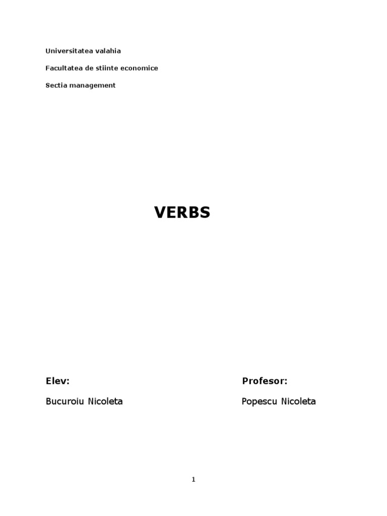 Verbs: Universitatea Valahia Facultatea de Stiinte Economice Sectia ...
