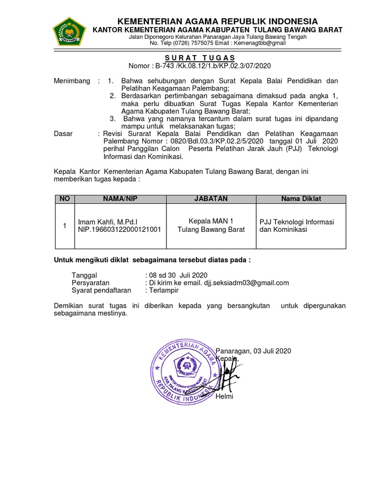 Surat Tugas Imam Kahfi PDF | PDF