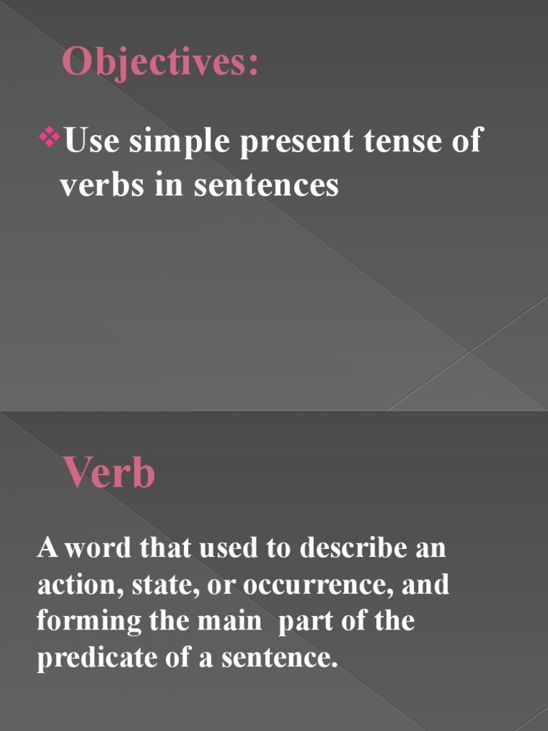 Objectives:: Use Simple Present Tense of Verbs in Sentences | PDF ...