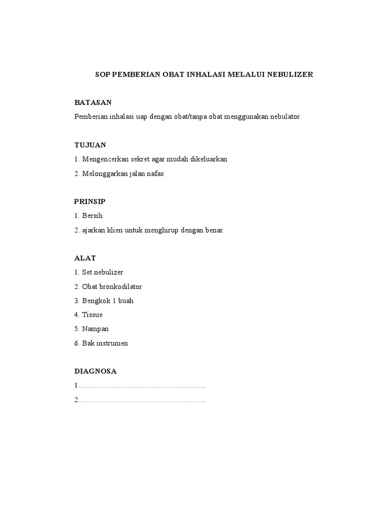 Sop Pemberian Obat Inhalasi Melalui Nebulizer | PDF