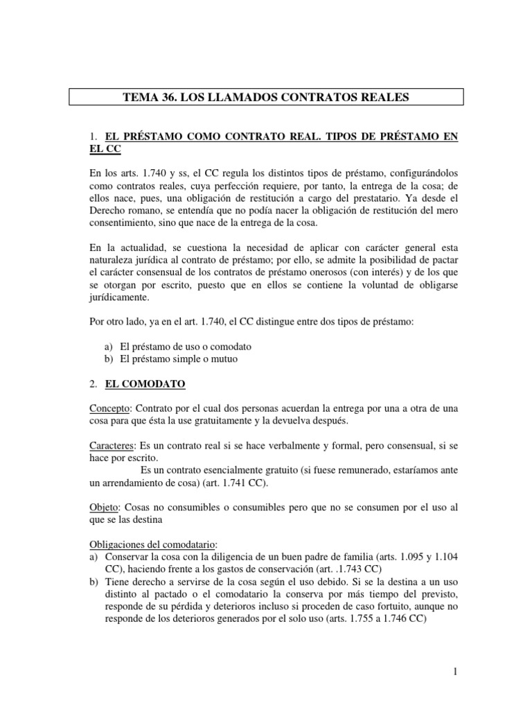 Los Contratos Reales | PDF | Derecho empresarial | Ley de obligaciones