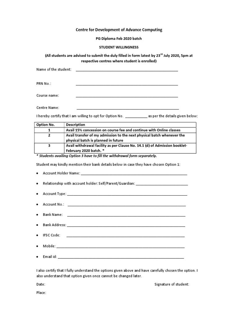 Student Declaration Form Feb 2020 | PDF