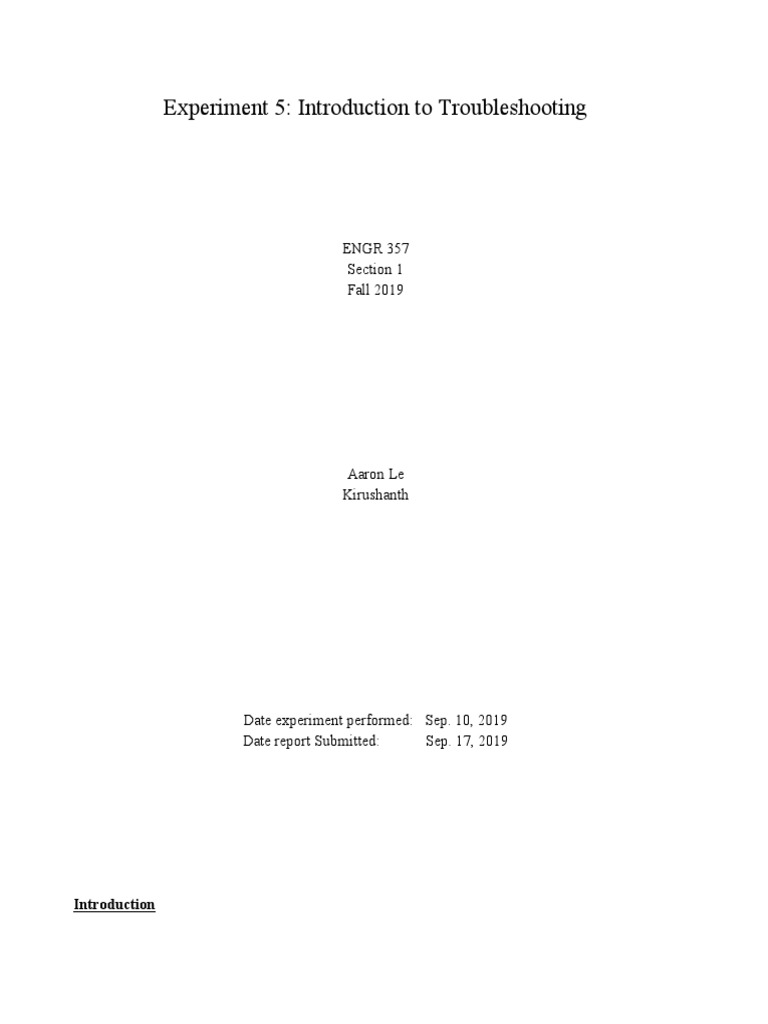 Experiment 5: Introduction To Troubleshooting: ENGR 357 Section 1 Fall 2019 | PDF ...