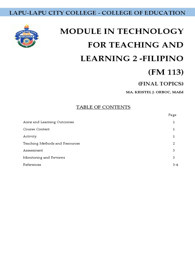 Module in Technology For Teaching and Learning 2 - Filipino (FM 113 ...