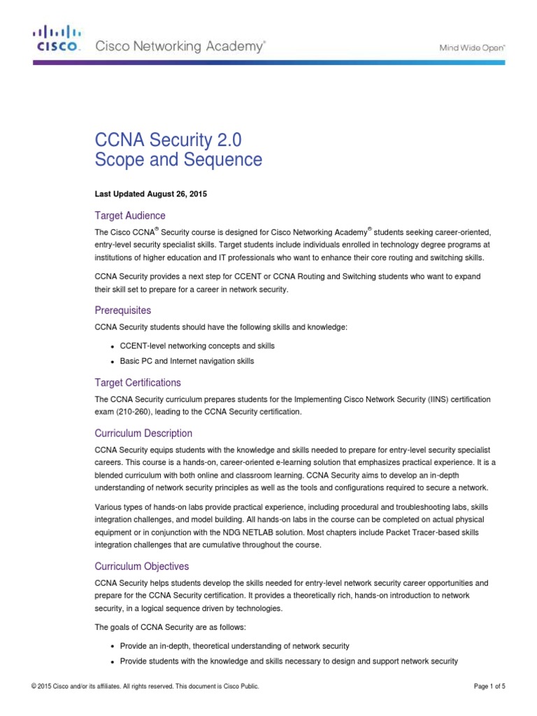 CCNA Security 2.0 Scope and Sequence: Target Audience | PDF | Cisco Certifications | Virtual ...