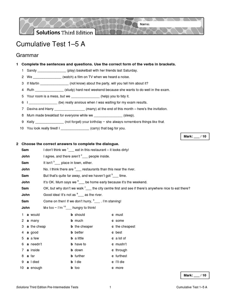 Cumulative Test 1-5 A: Grammar | PDF | Tornadoes
